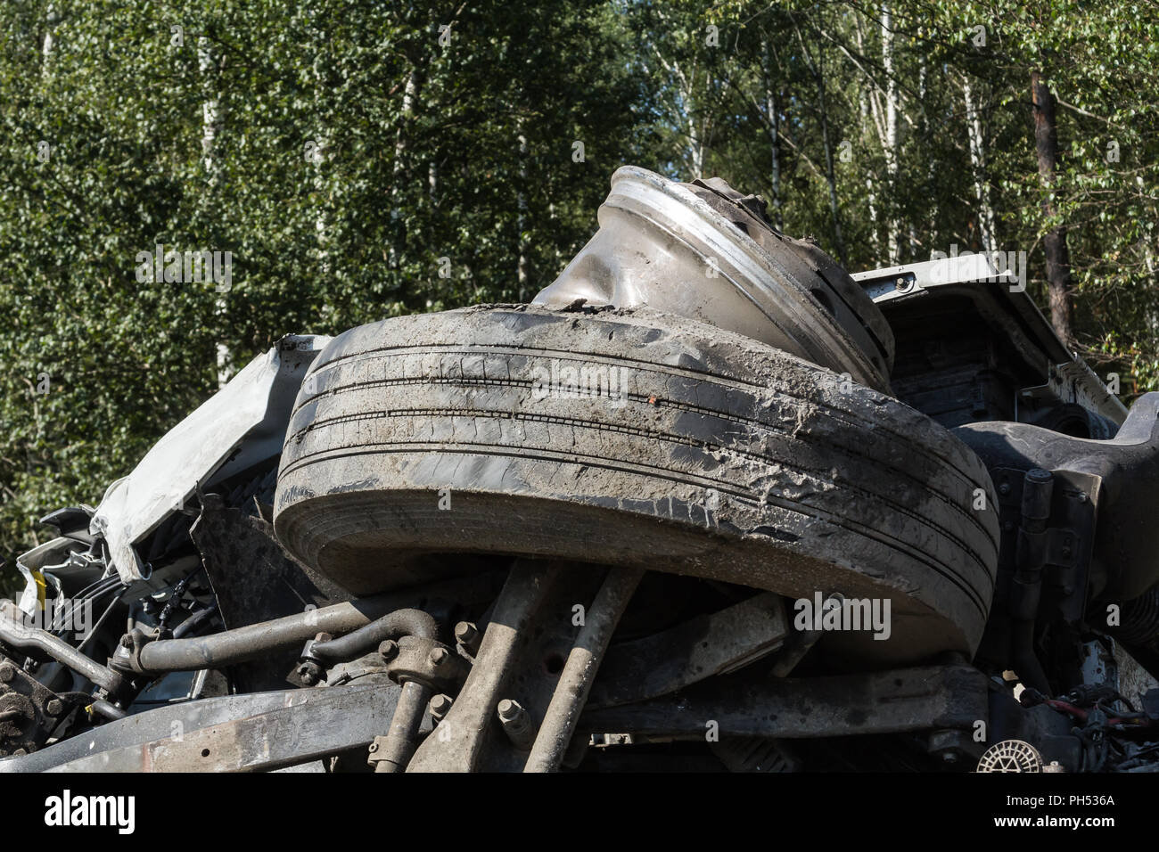 frontal collision of Volvo and truck with tanker for transportation of ...