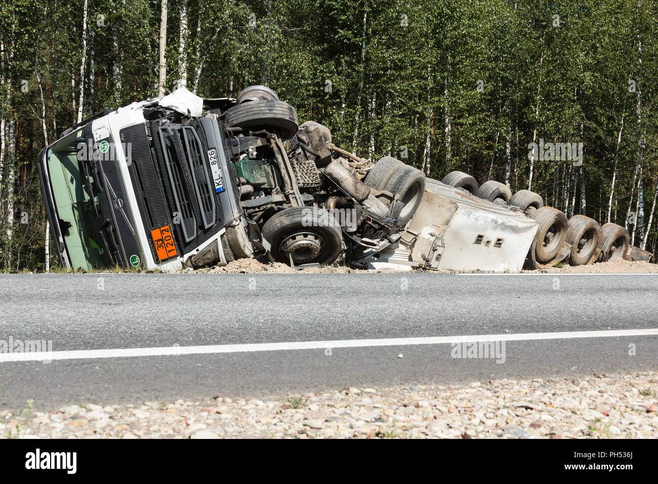 frontal collision of Volvo and truck with tanker for transportation of ...