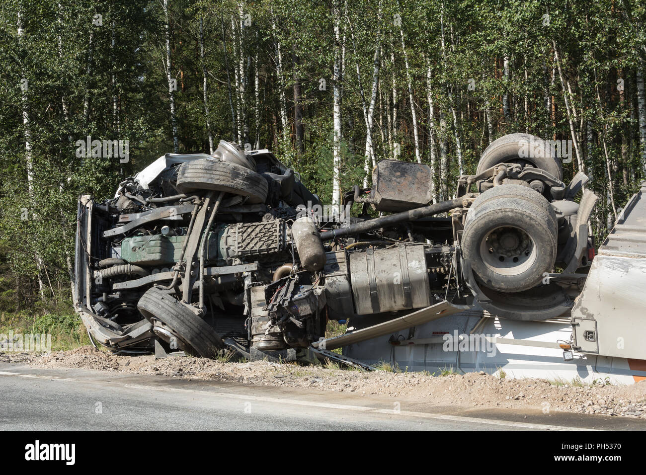 frontal collision of Volvo and truck with tanker for transportation of ...