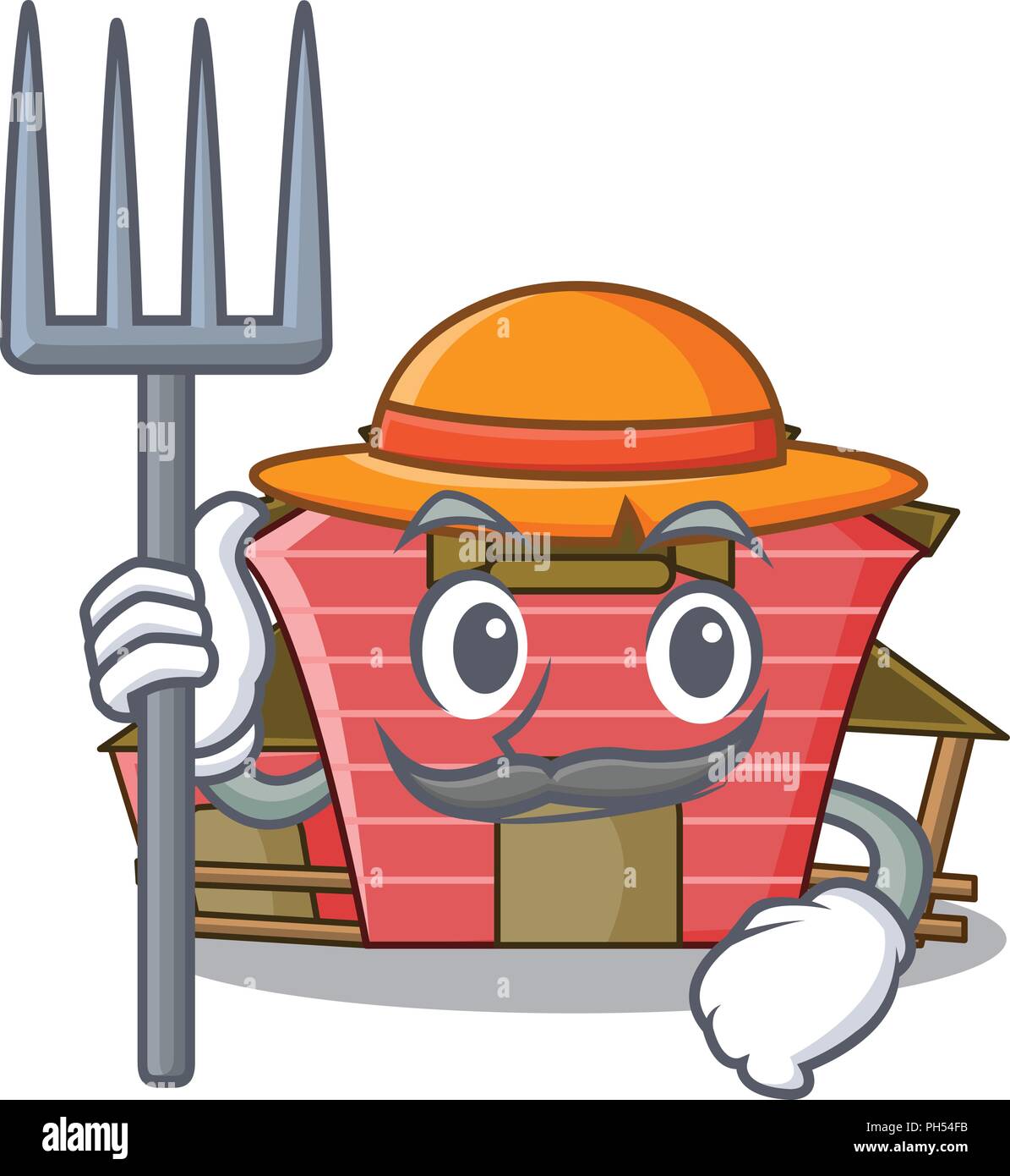 Farmer character red barn building with haystack vector illustration ...