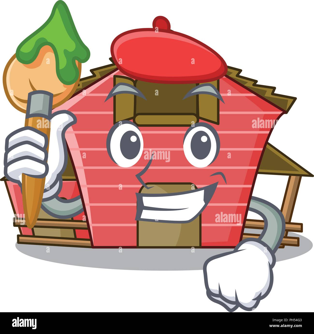Artist character red barn building with haystack vector illustration ...