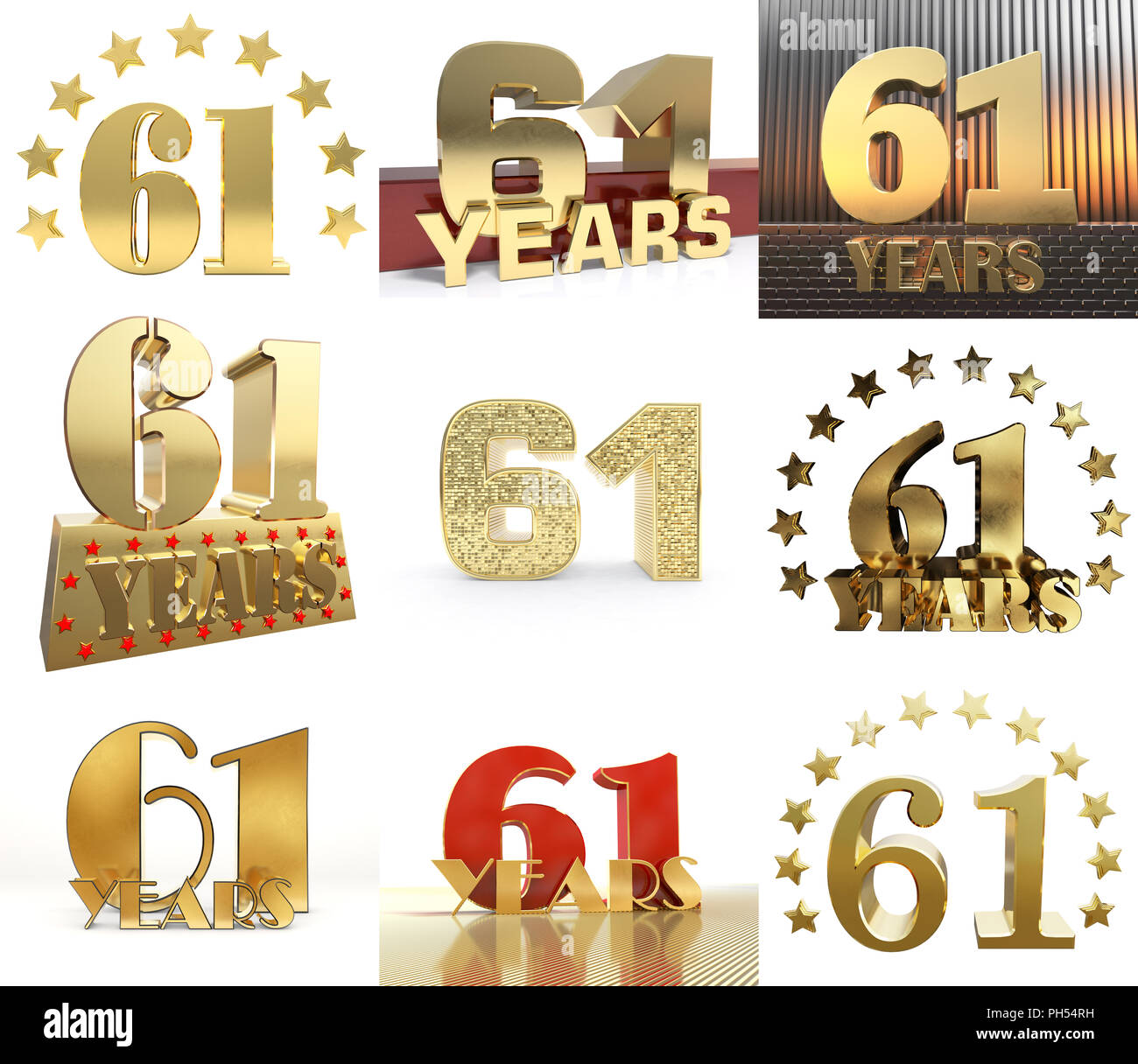 Set of number sixty one year (61 year) celebration design. Anniversary ...