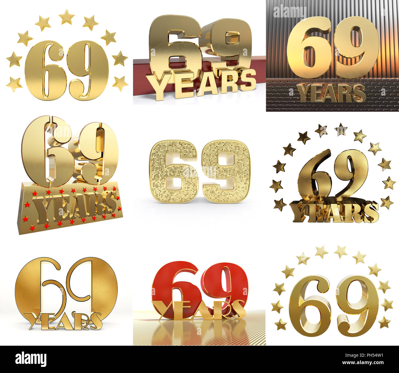 Set Of Number Sixty Nine Year 69 Year Celebration Design Anniversary