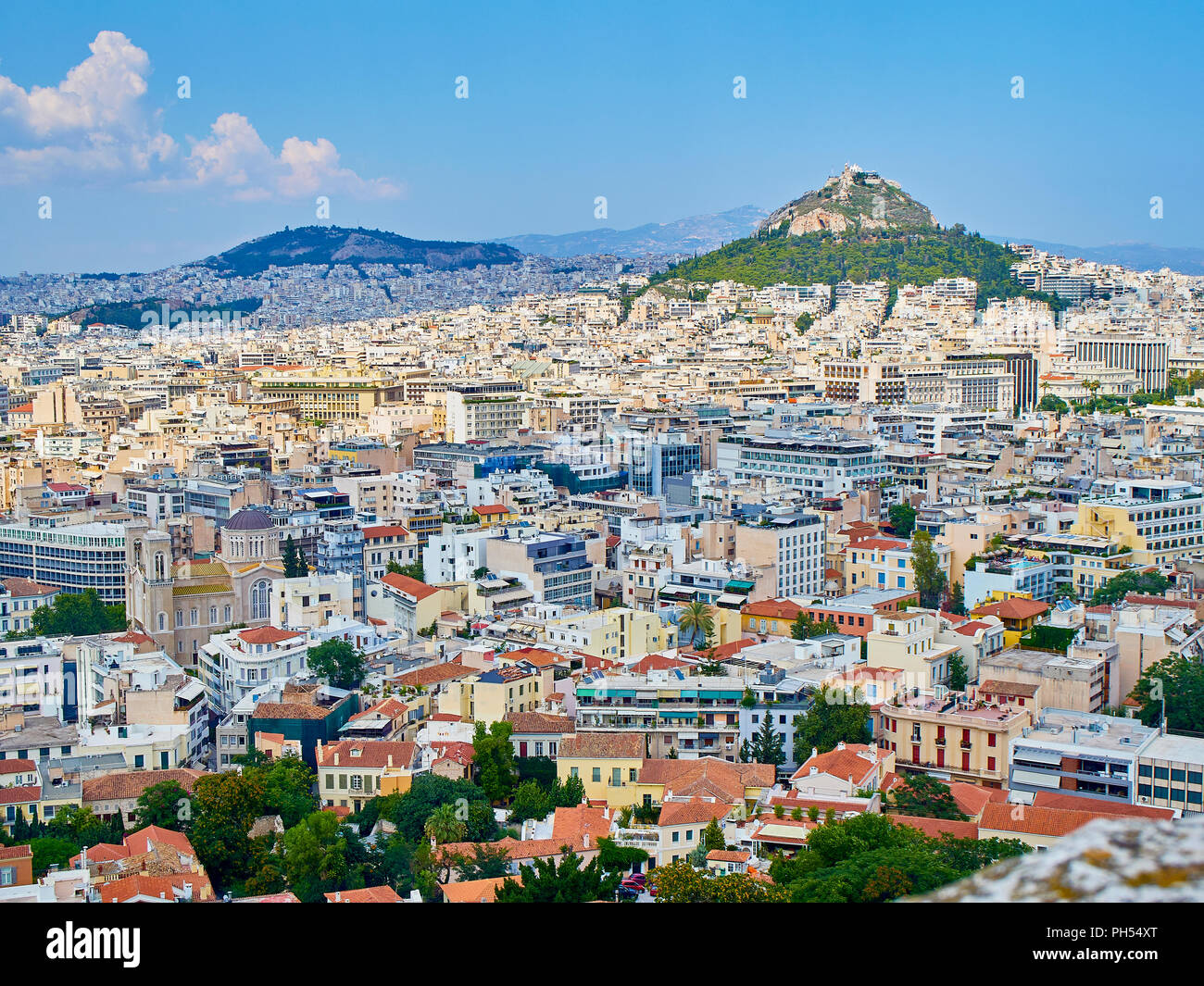 Athens, Greece - July 1, 2018. Panoramic view of the city of Athens ...