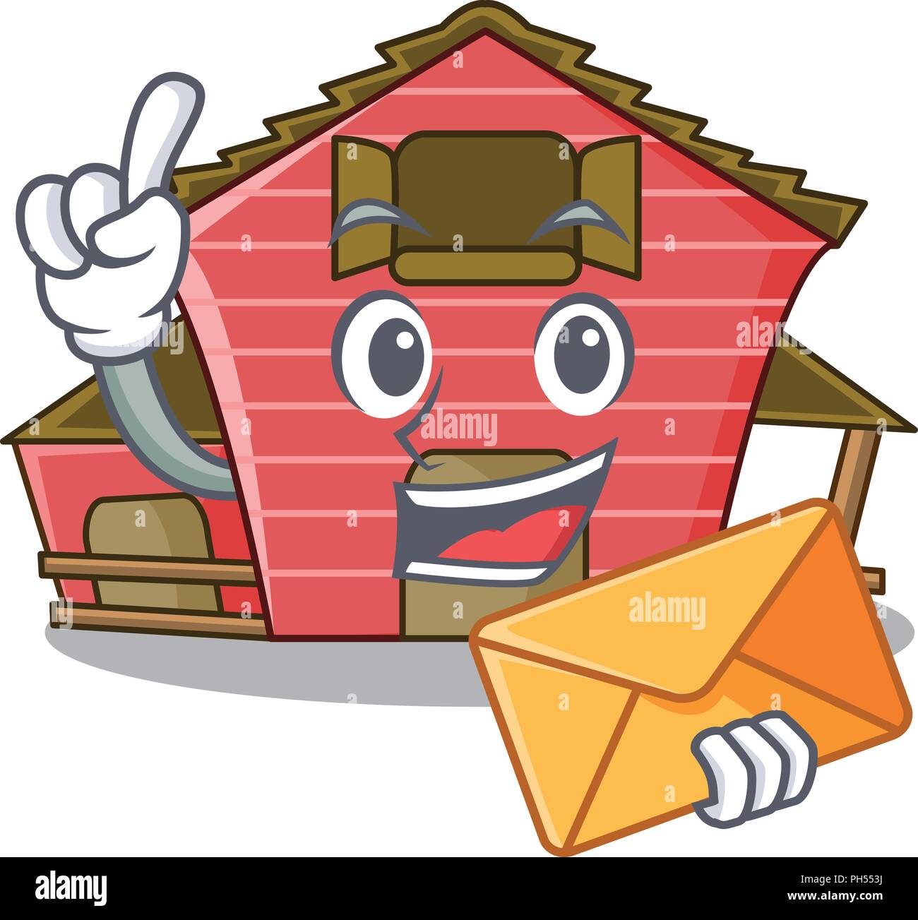 With envelope a red barn house character cartoon vector illustration ...