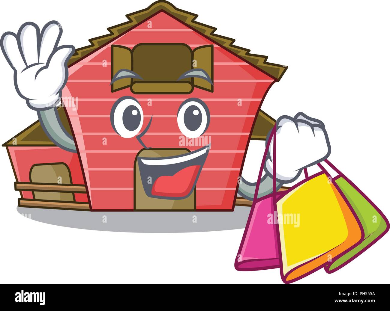 Shopping a red barn house character cartoon vector illustration Stock ...