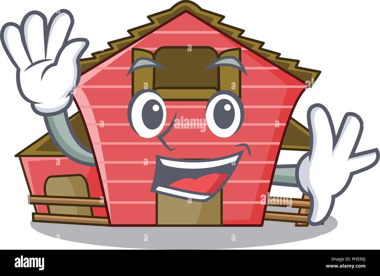 Waving a red barn house character cartoon vector illustration Stock ...