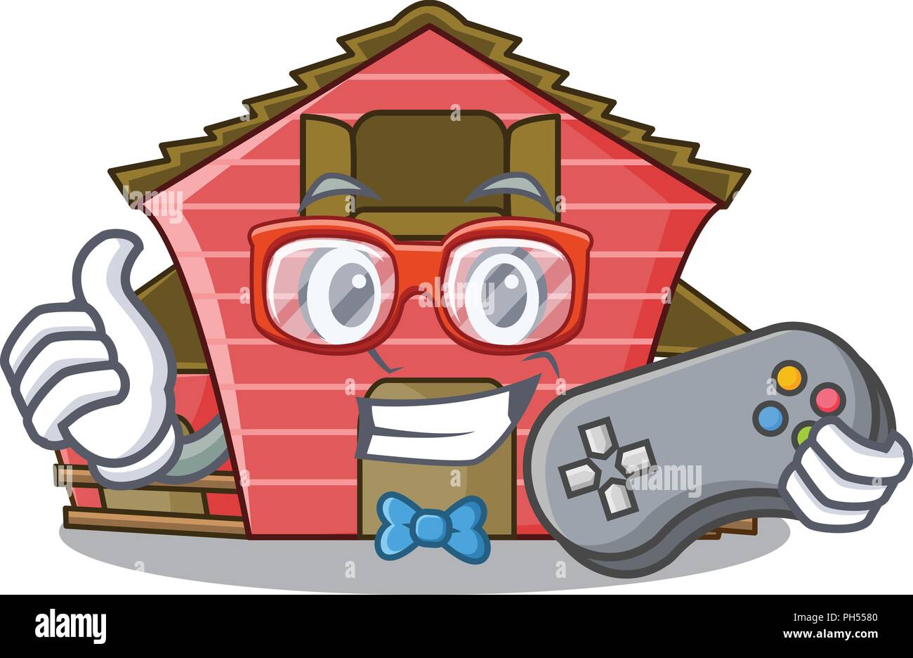 Gamer spring day with a red barn cartoon vector illustration Stock ...