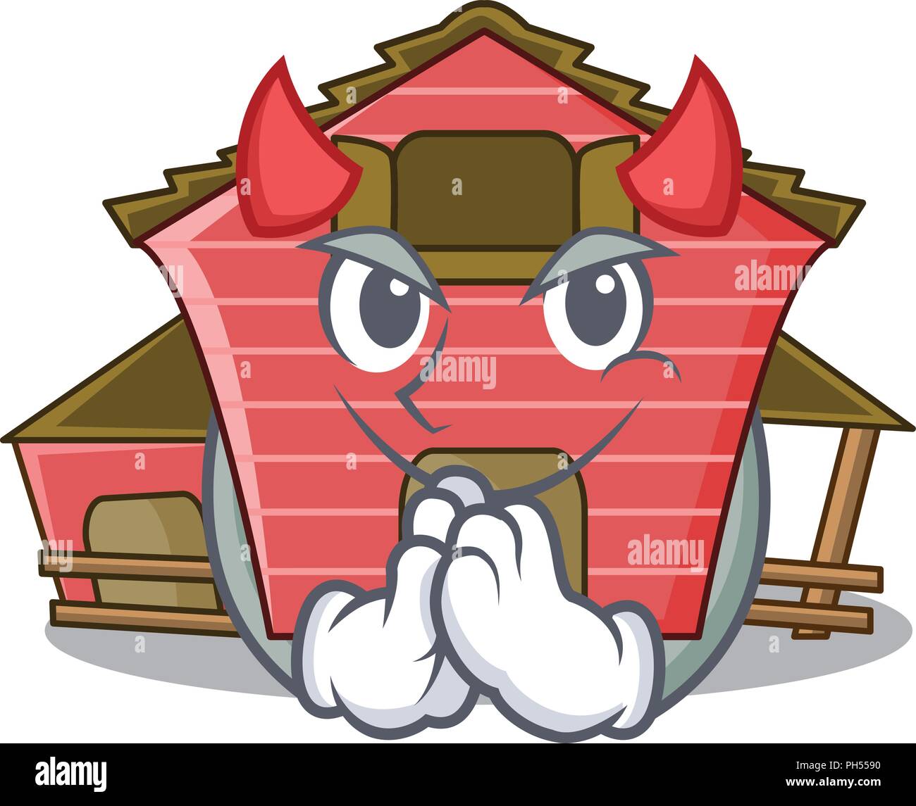 Devil spring day with a red barn cartoon vector illustration Stock ...