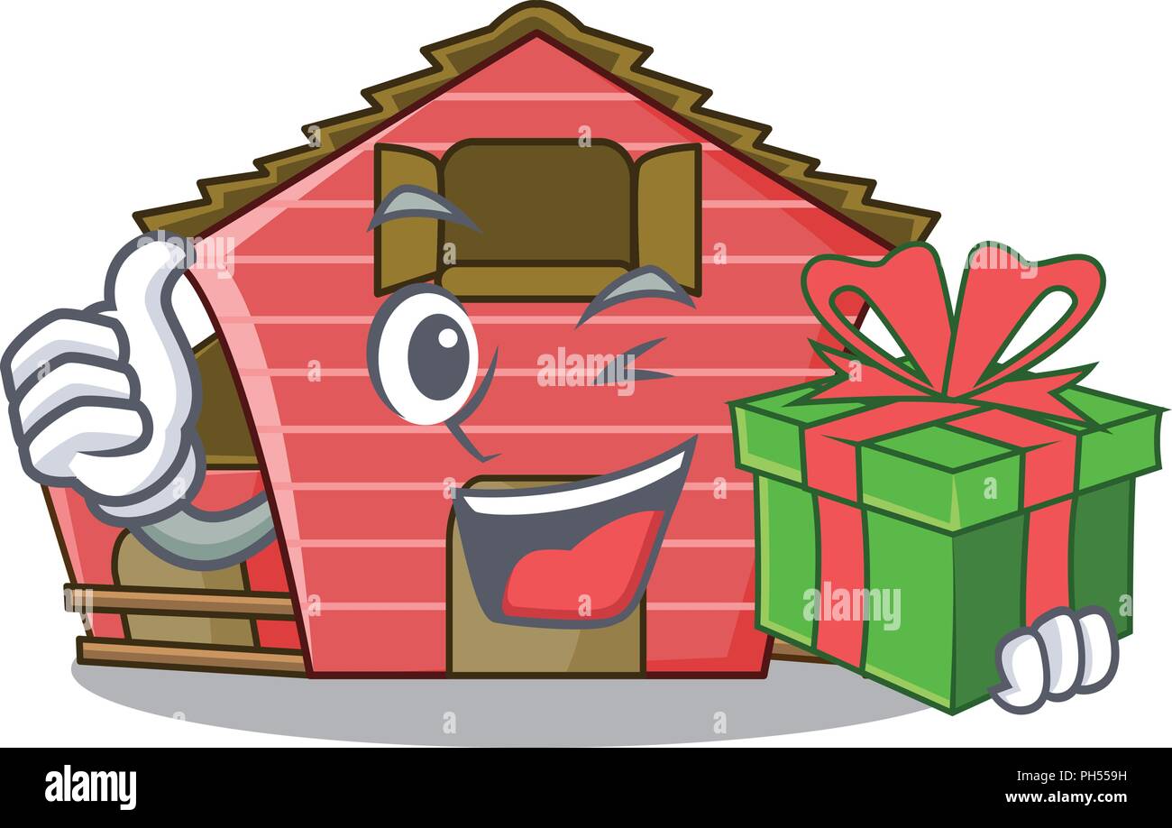 With gift spring day with a red barn cartoon vector illustration Stock ...