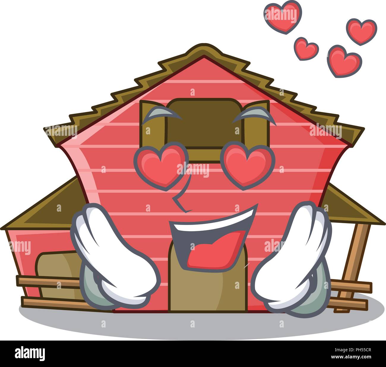 In love spring day with a red barn cartoon vector illustration Stock ...