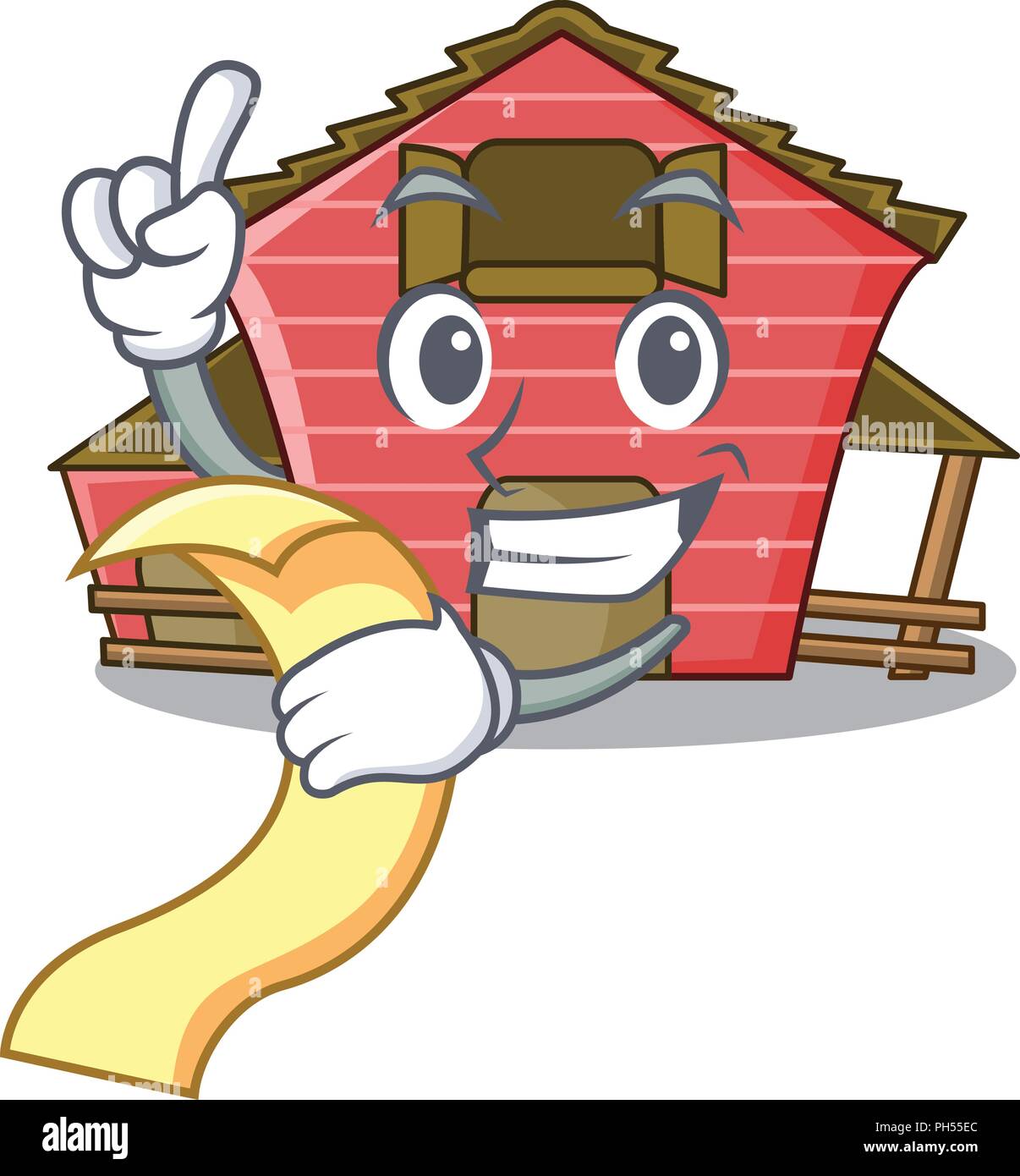 With menu spring day with a red barn cartoon vector illustration Stock ...