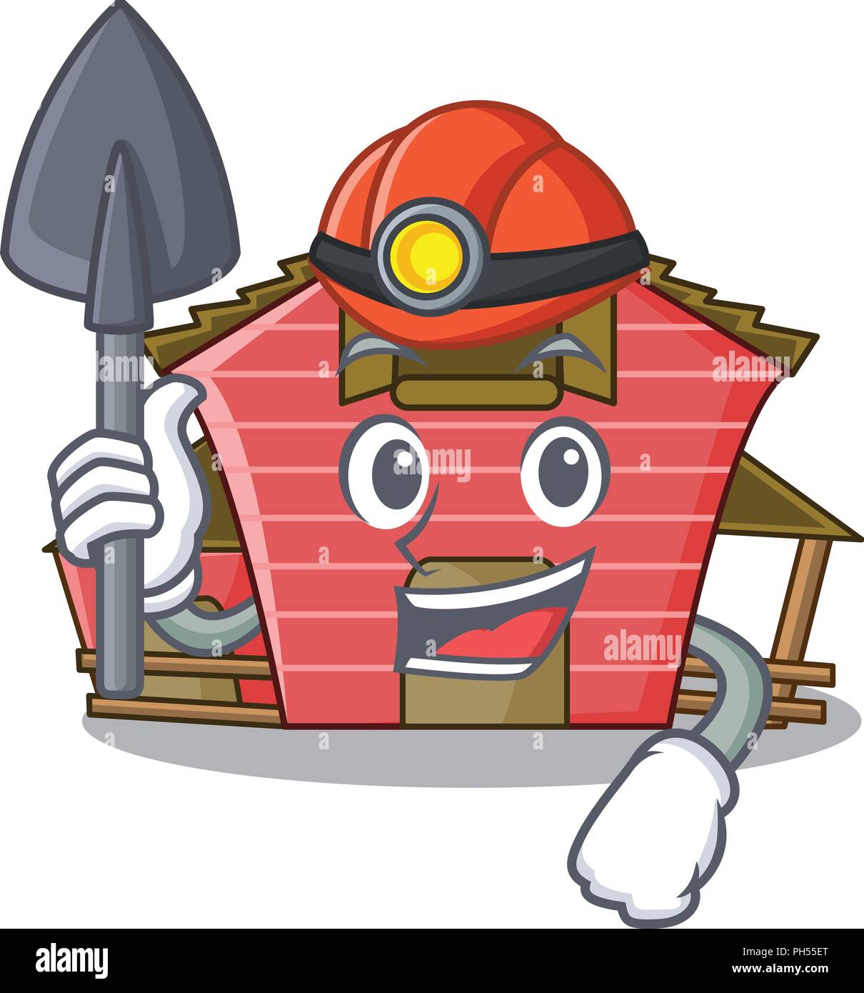 Miner spring day with a red barn cartoon vector illustration Stock ...