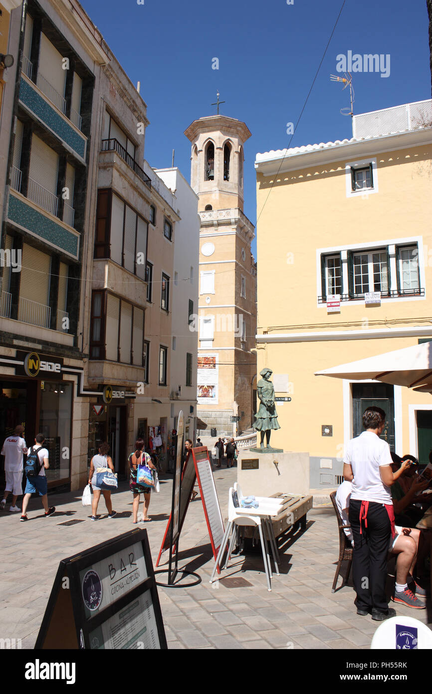 Spain. Balearic Islands. Menorca. Mahon. City centre. Plaza Colon bar ...