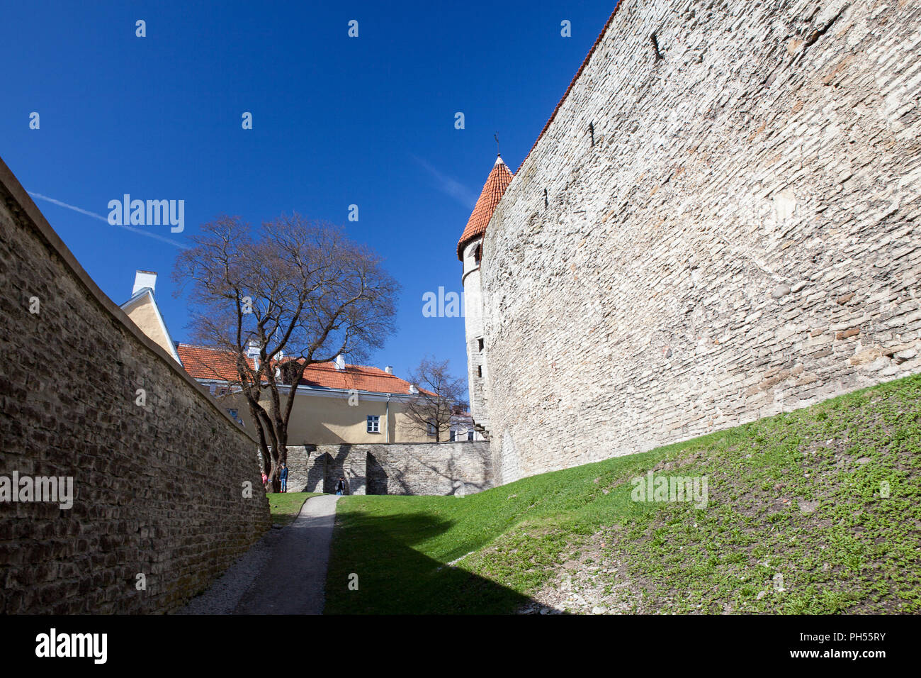 Medieval fortress with towers in the Old town. Tallinn, Estonia. The ...