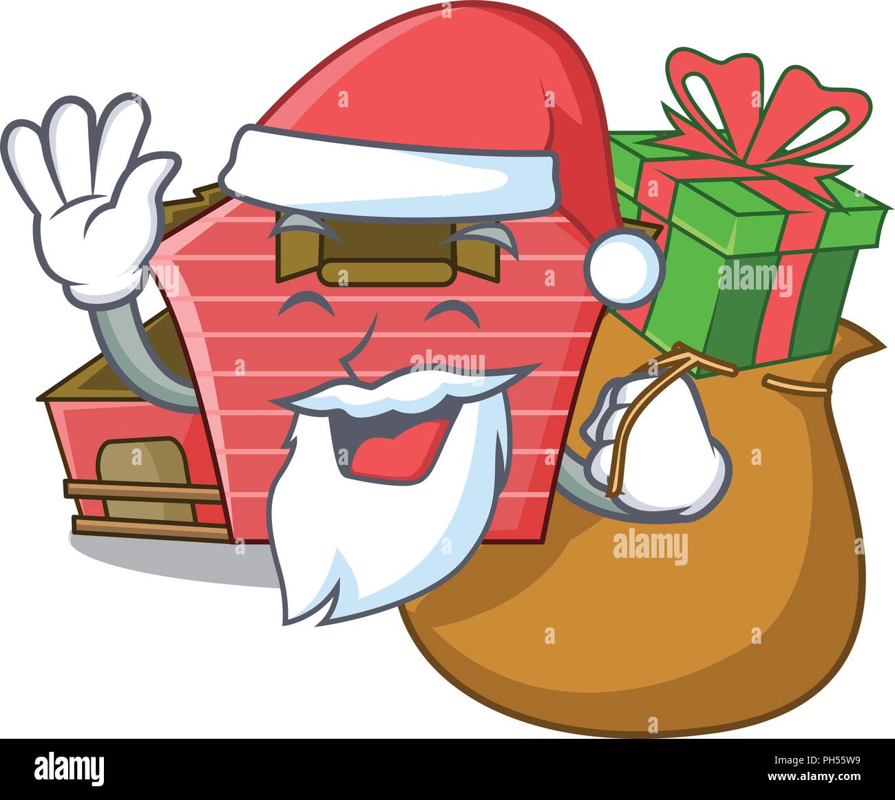 Santa with gift red storage barn isolated on mascot vector illustration ...