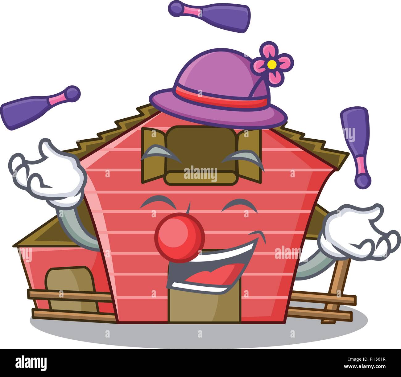 Juggling red storage barn isolated on mascot vector illustration Stock ...