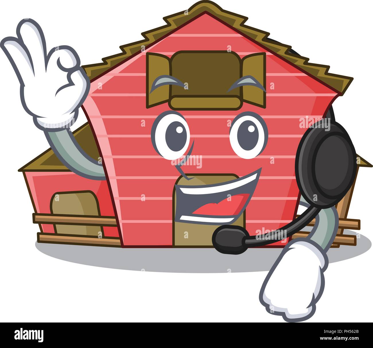 With headphone red storage barn isolated on mascot vector illustration ...