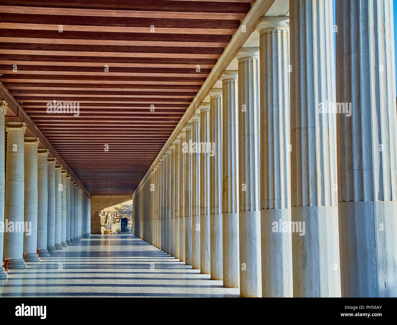 Porch of the Stoa of Attalos building on the Ancient Agora of Athens ...