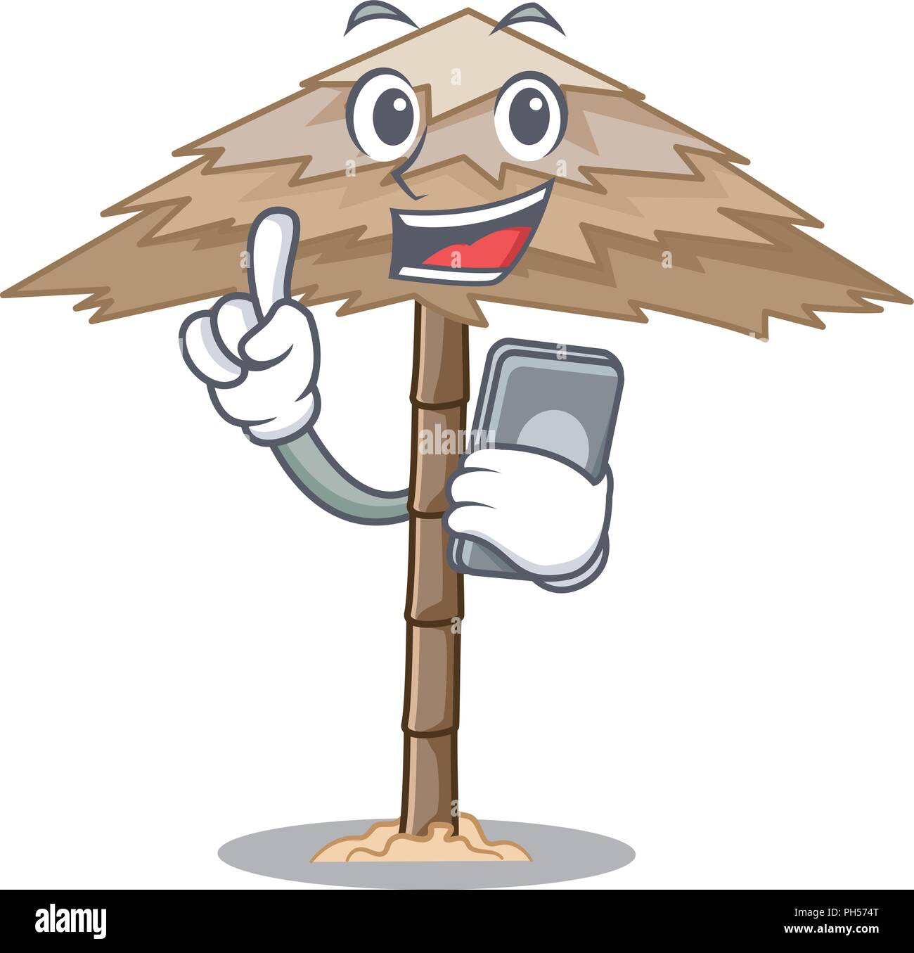 With phone beach shelter buildings with palm cartoon vector ...