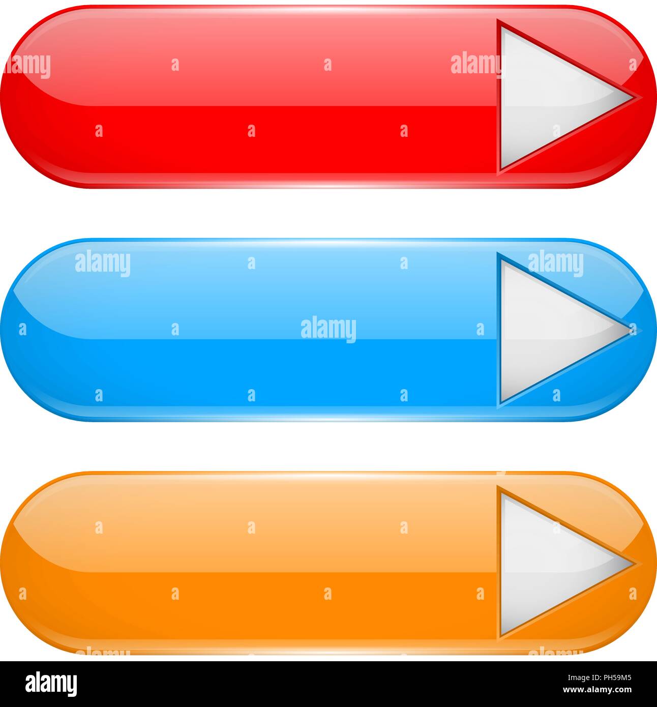 Colored menu buttons with white arrow. Oval glass 3d icons Stock Vector ...