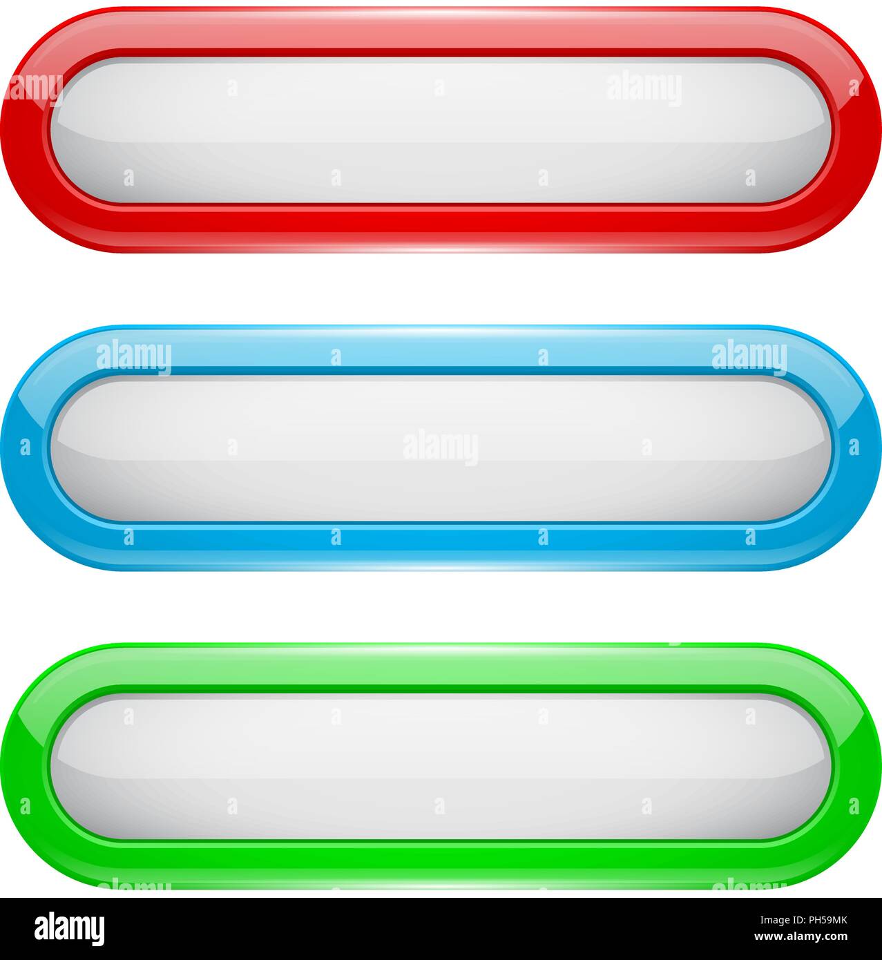 White menu buttons with colored frame. Oval glass 3d icons Stock Vector ...