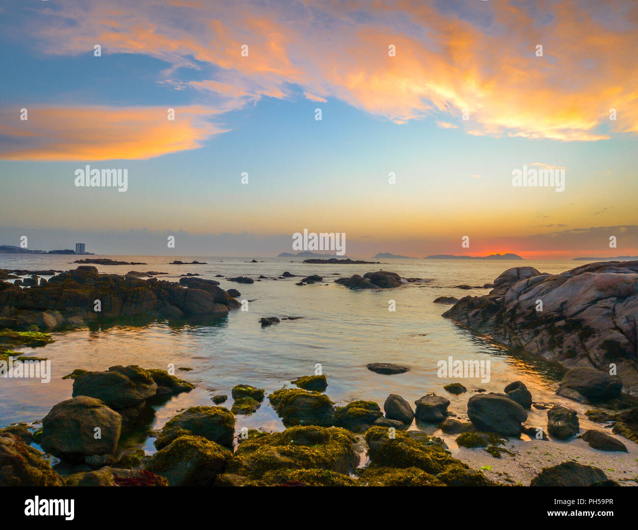 A sunset at Samil beach in Vigo - Galicia - Spain Stock Photo - Alamy