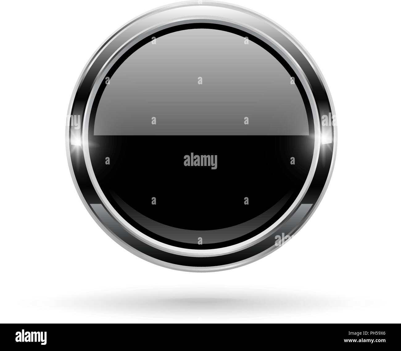 Black button with chrome frame. Round glass shiny 3d icon Stock Vector ...