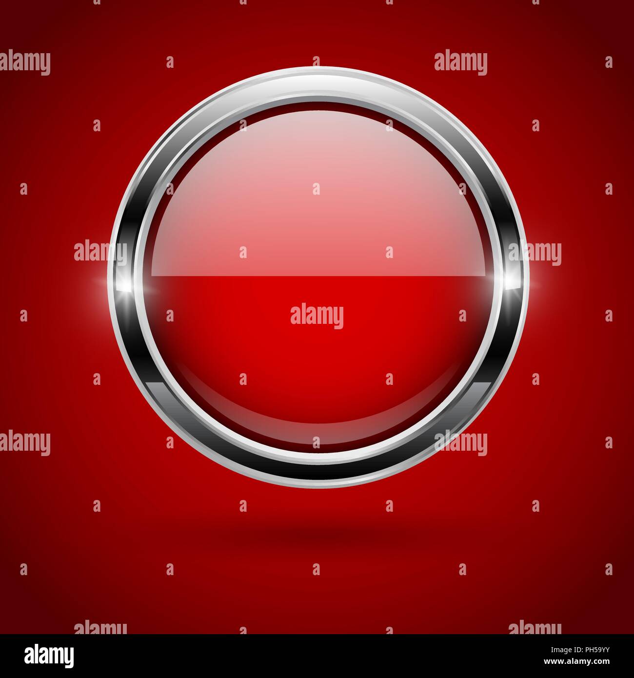 Red round button with metal frame. On red background Stock Vector Image ...