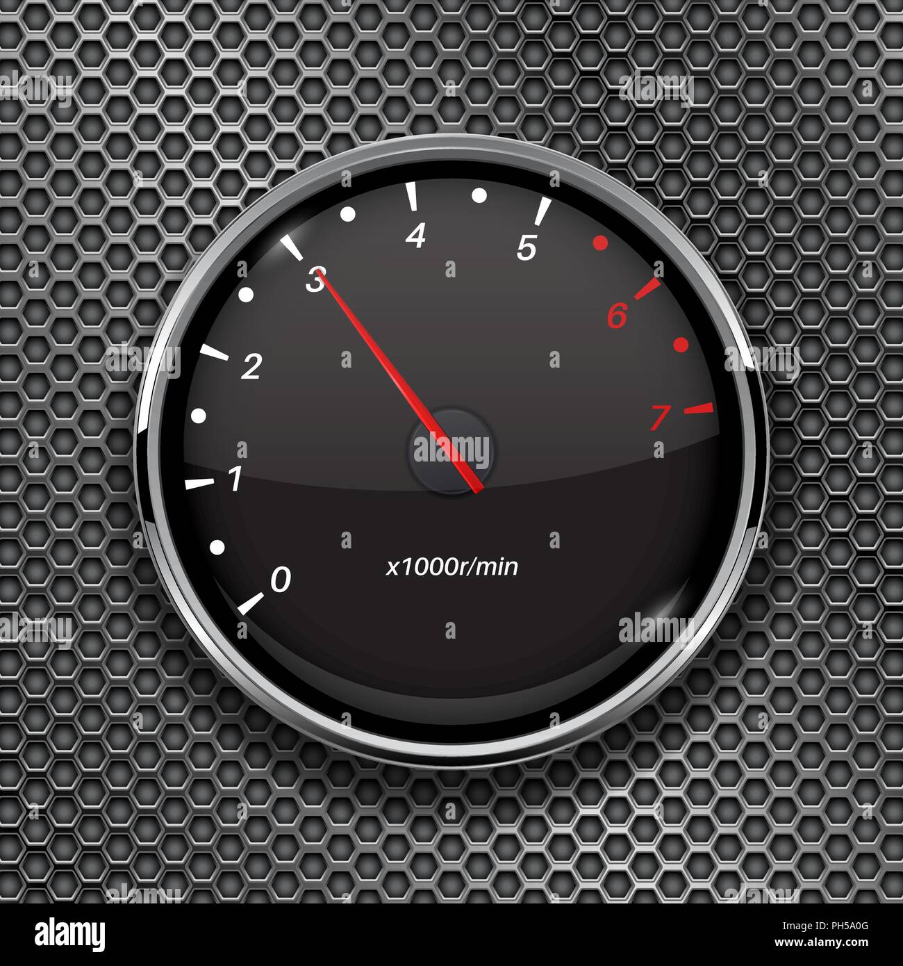 Tachometer. Black car gauge on metal perforated background Stock Vector ...
