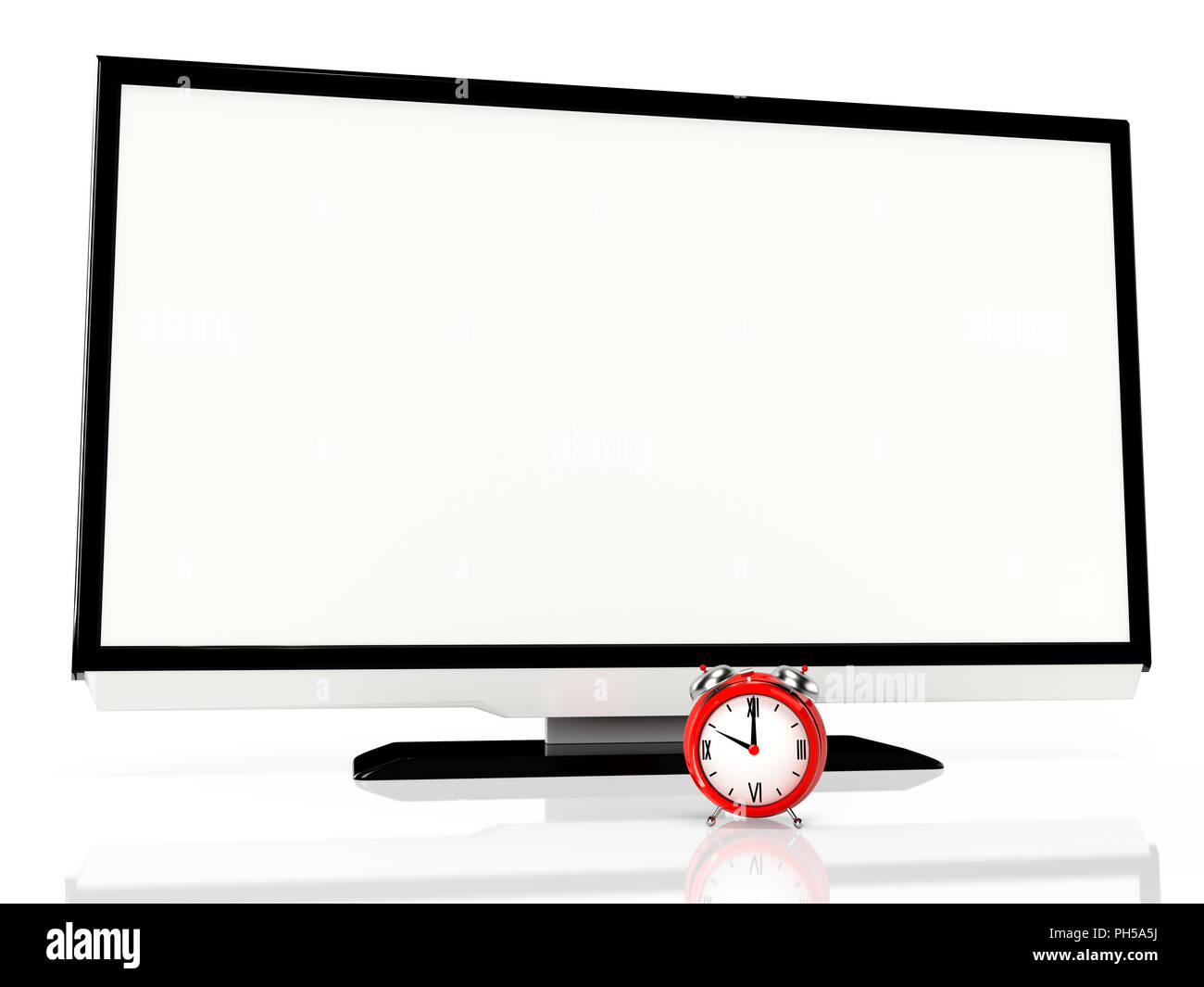 LED tv and alarm clock on white background. 3D rendering Stock Photo ...