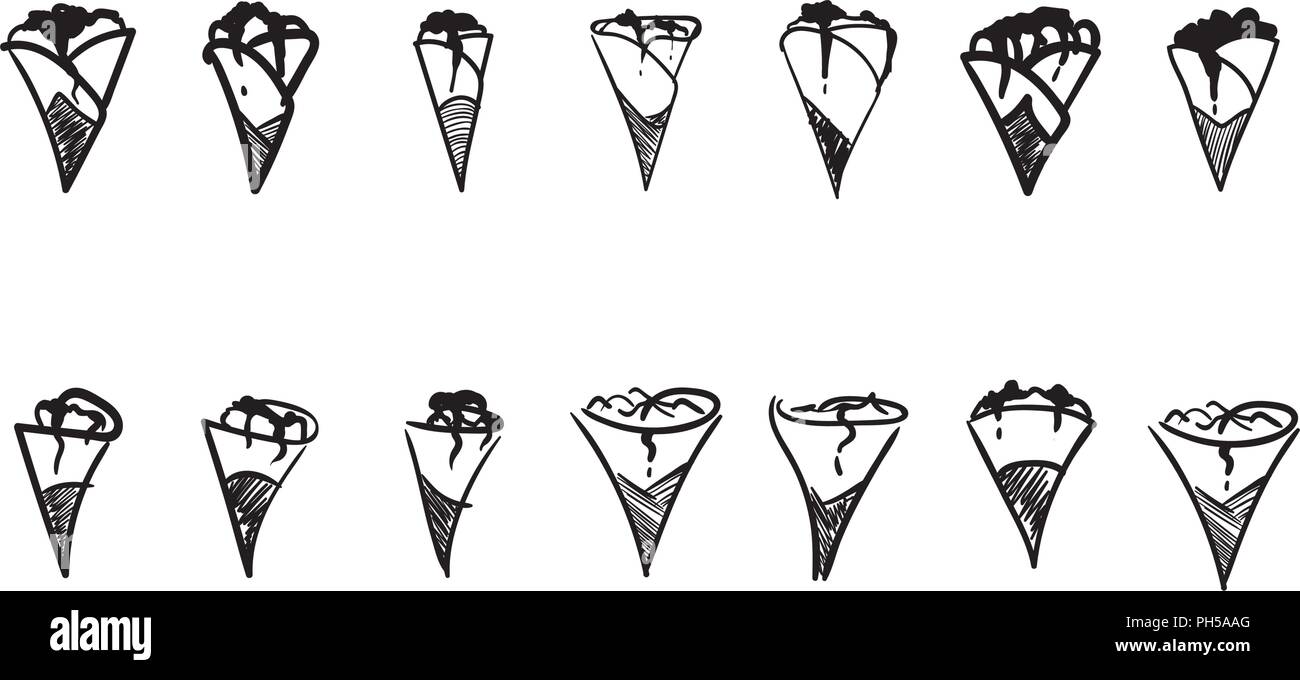 Group of Sketchy French Crepes Line Art Illustrations Stock Vector ...
