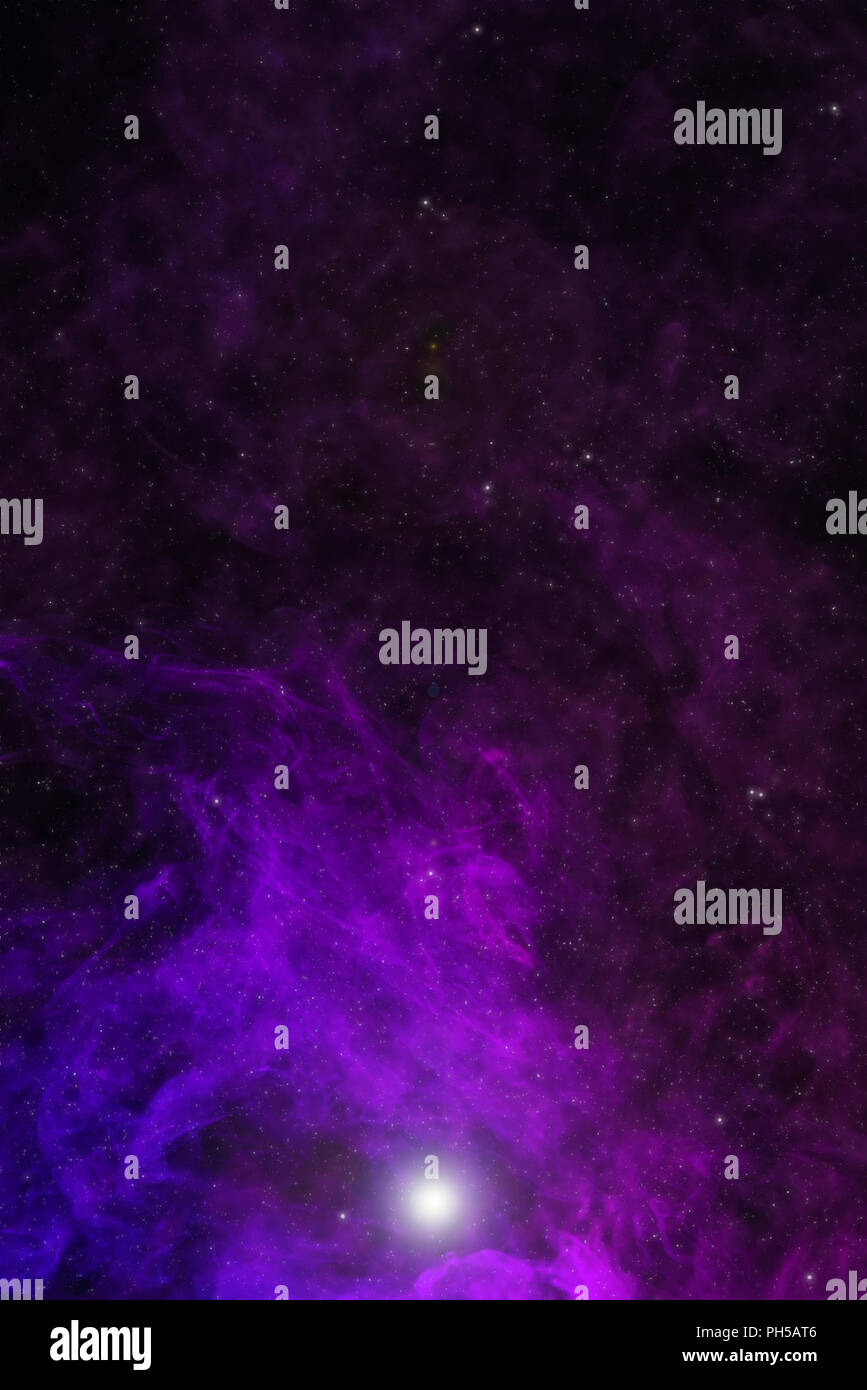 beautiful universe background with violet smoke, stars and glowing ...