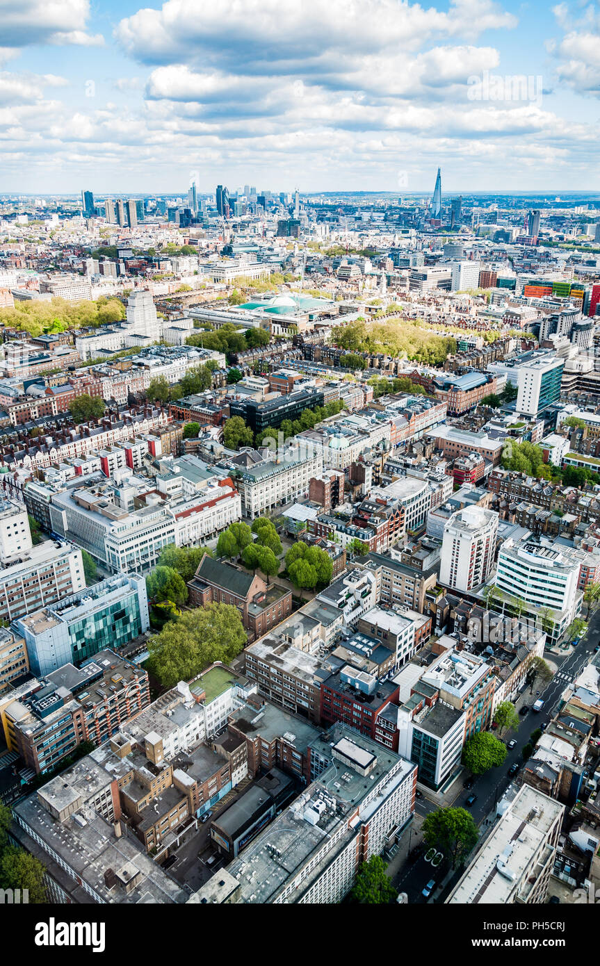 Central London and the City of London - aerial shot from the BT Tower ...