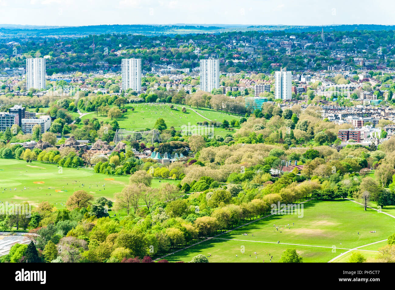 Regent's Park and London Zoo - aerial shot from the BT Tower Stock ...