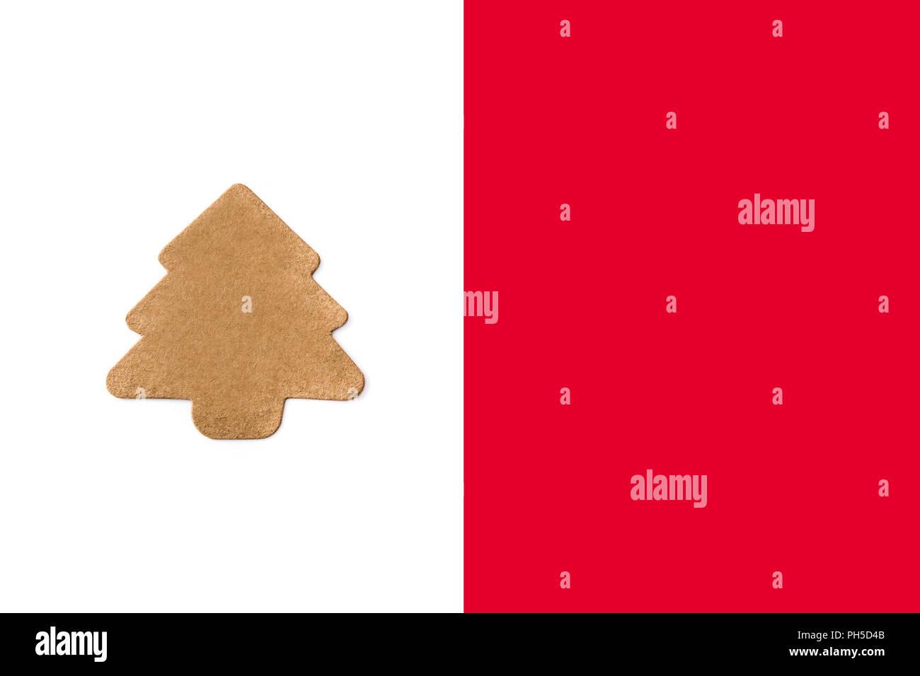 Christmas tree label on red and white background. Copyspace Stock Photo ...