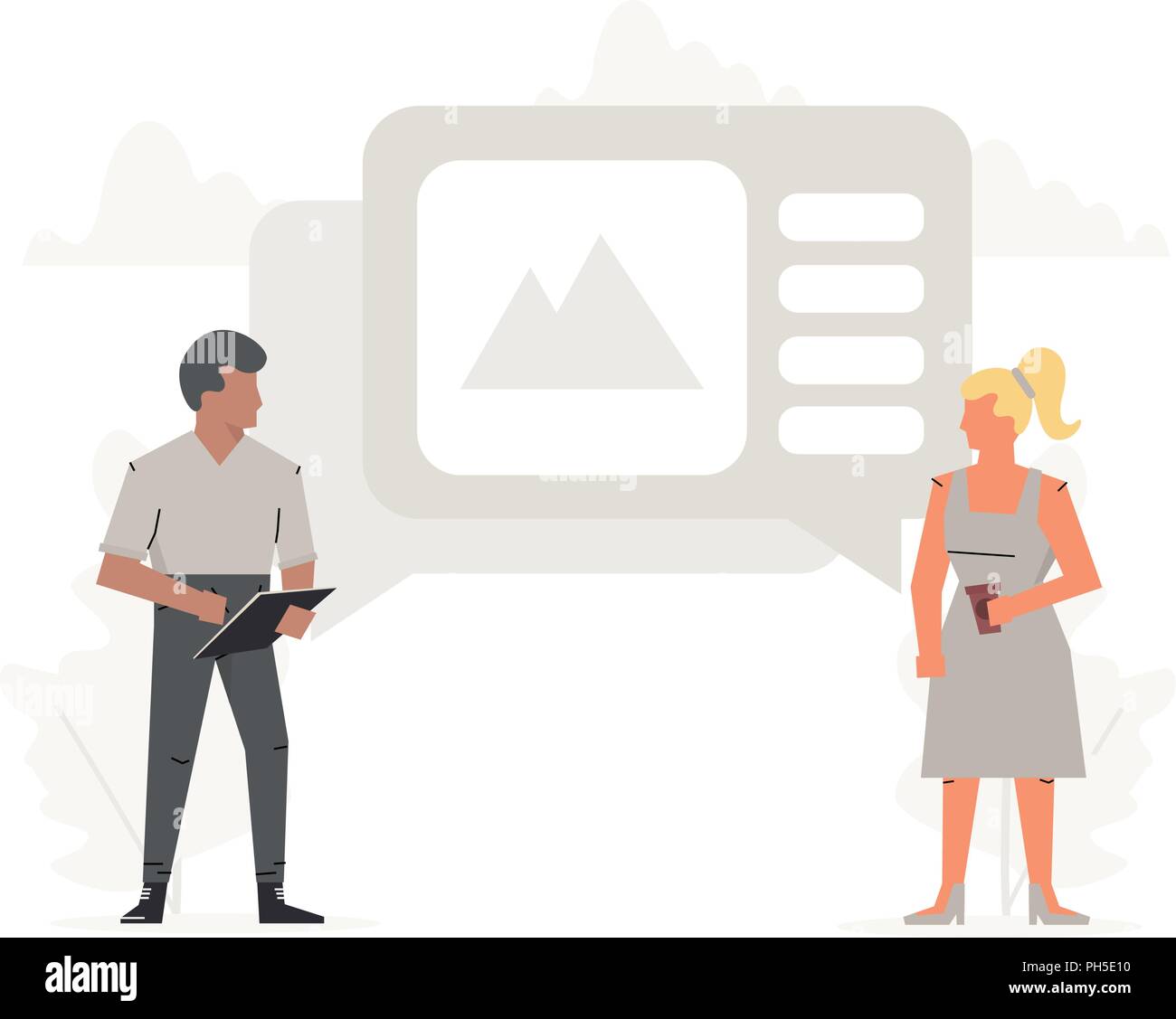 Vector communication concept dialogue of man and woman. New employee ...