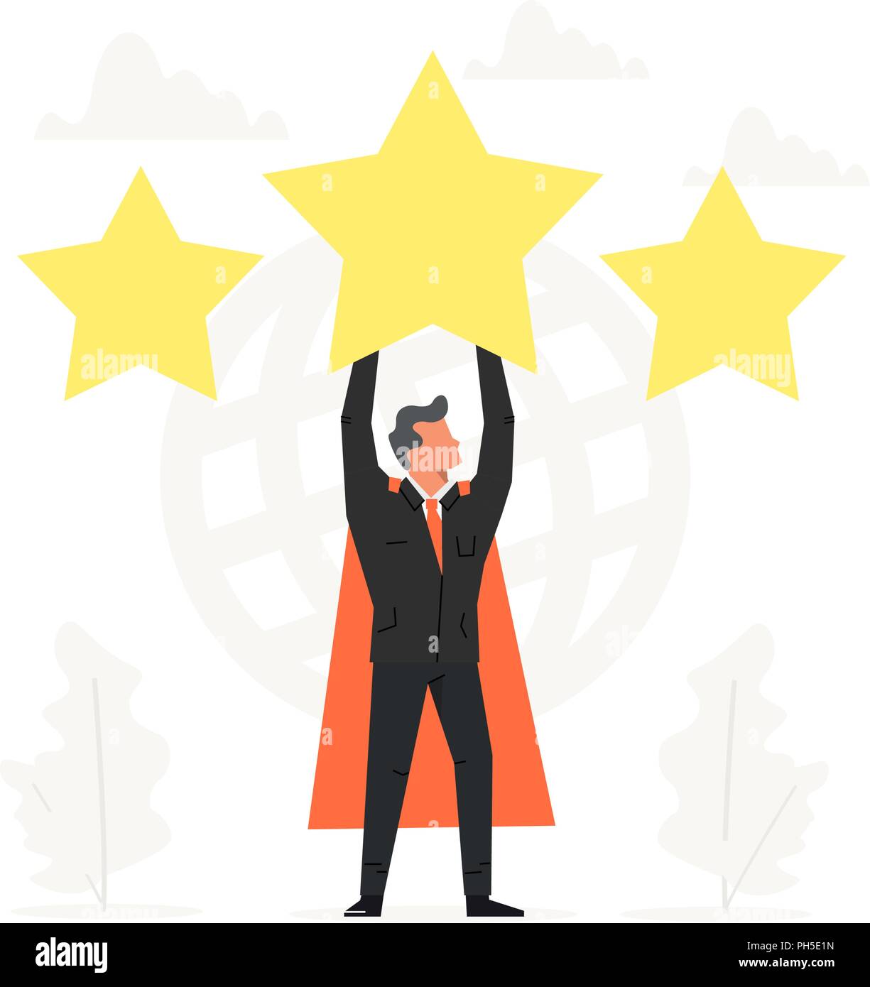 Celebrating a super businessman hold the big Star over head. Rating ...