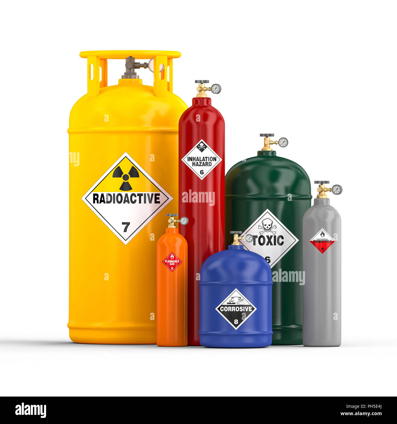 different dangerous cylinder container 3d rendering image Stock Photo ...