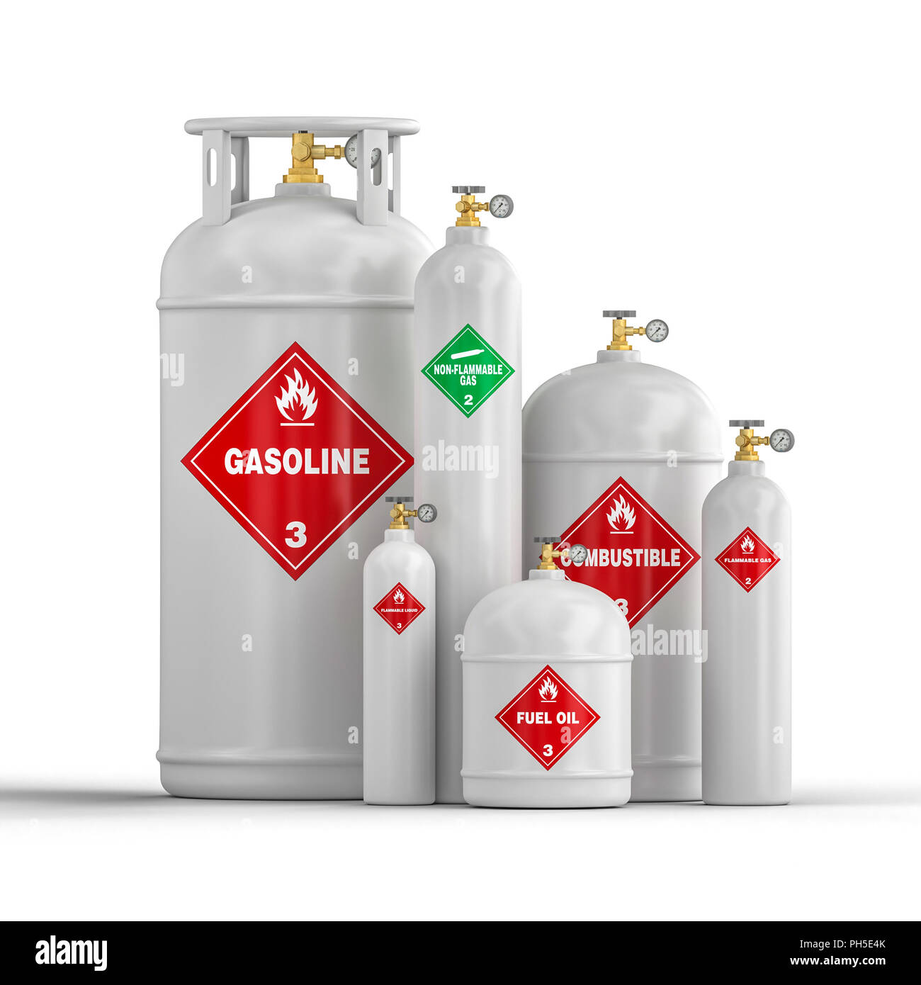 different dangerous cylinder container 3d rendering image Stock Photo ...