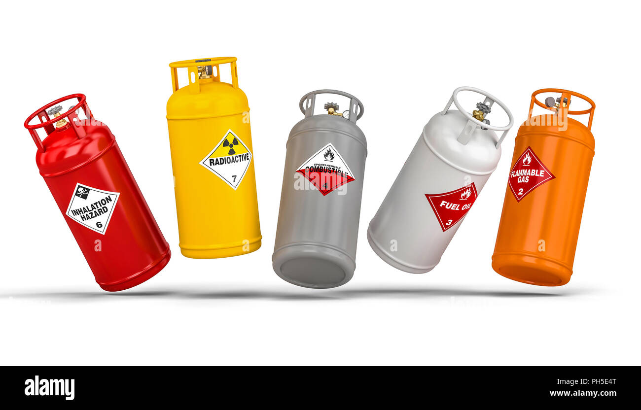 different dangerous cylinder container 3d rendering image Stock Photo ...