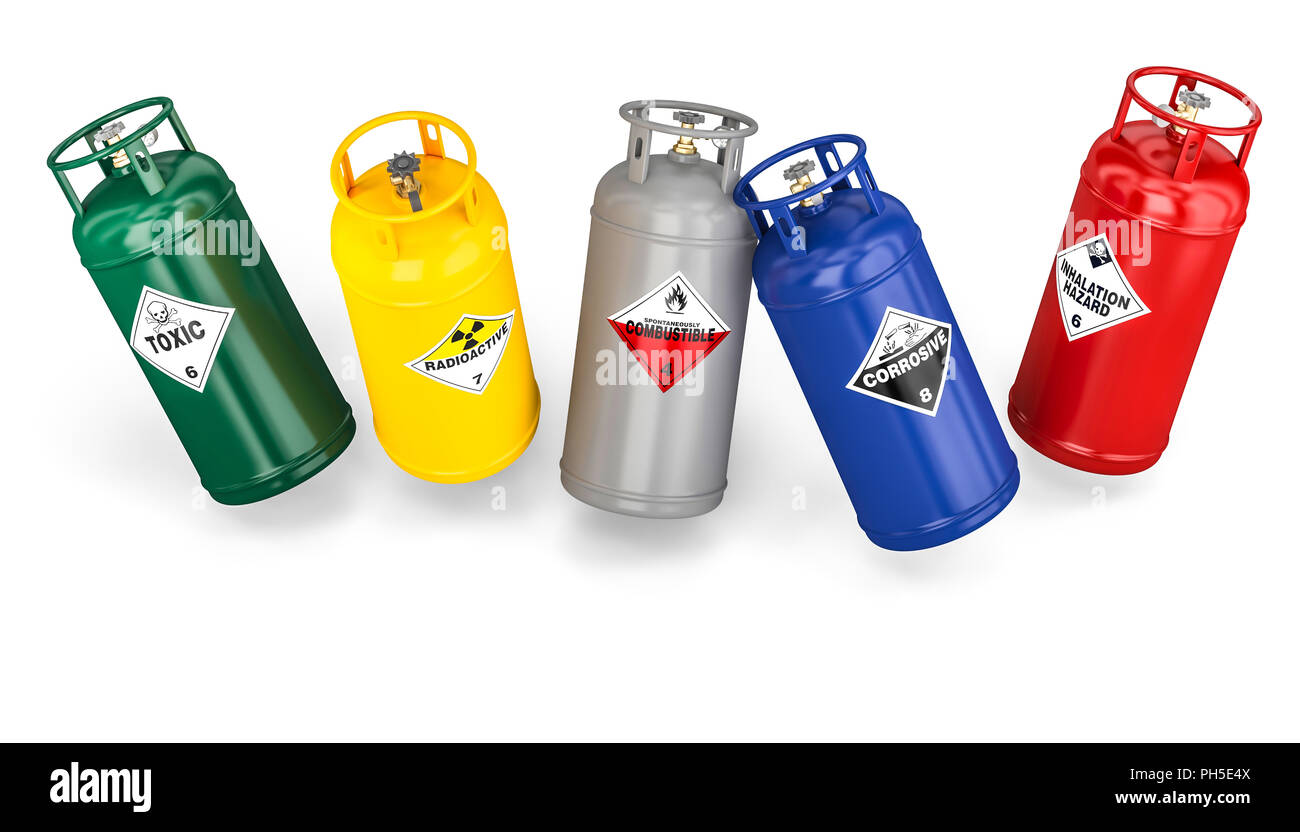 different dangerous cylinder container 3d rendering image Stock Photo ...