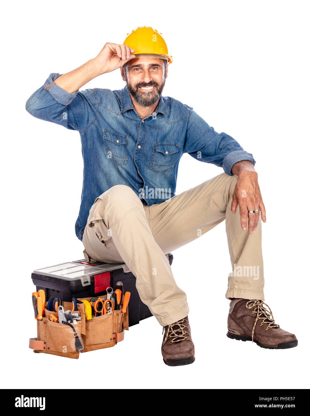 portrait of caucasian handyman isolated on white Stock Photo - Alamy