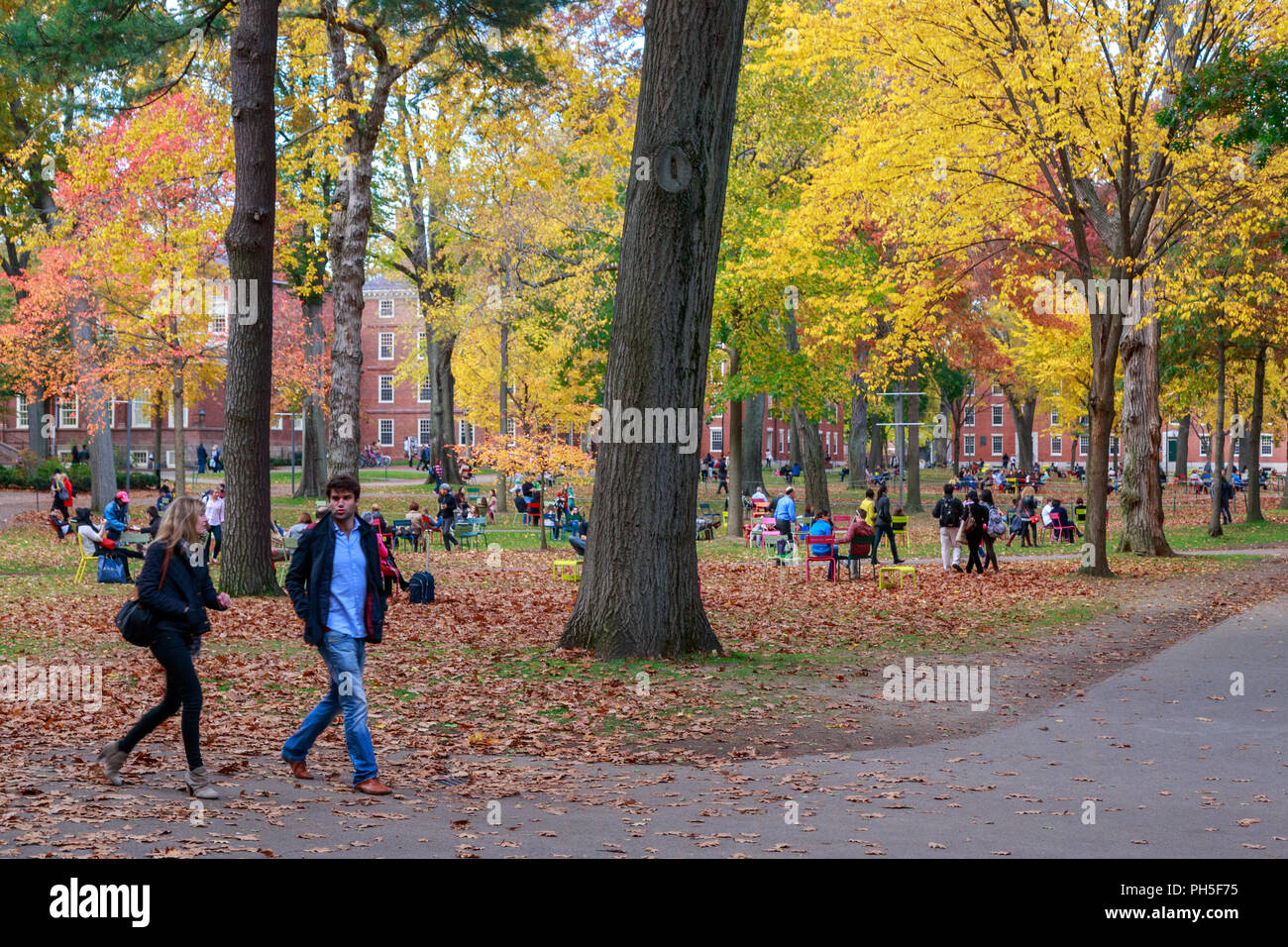 Harvard Yard, old heart of Harvard University campus, on a beautiful ...