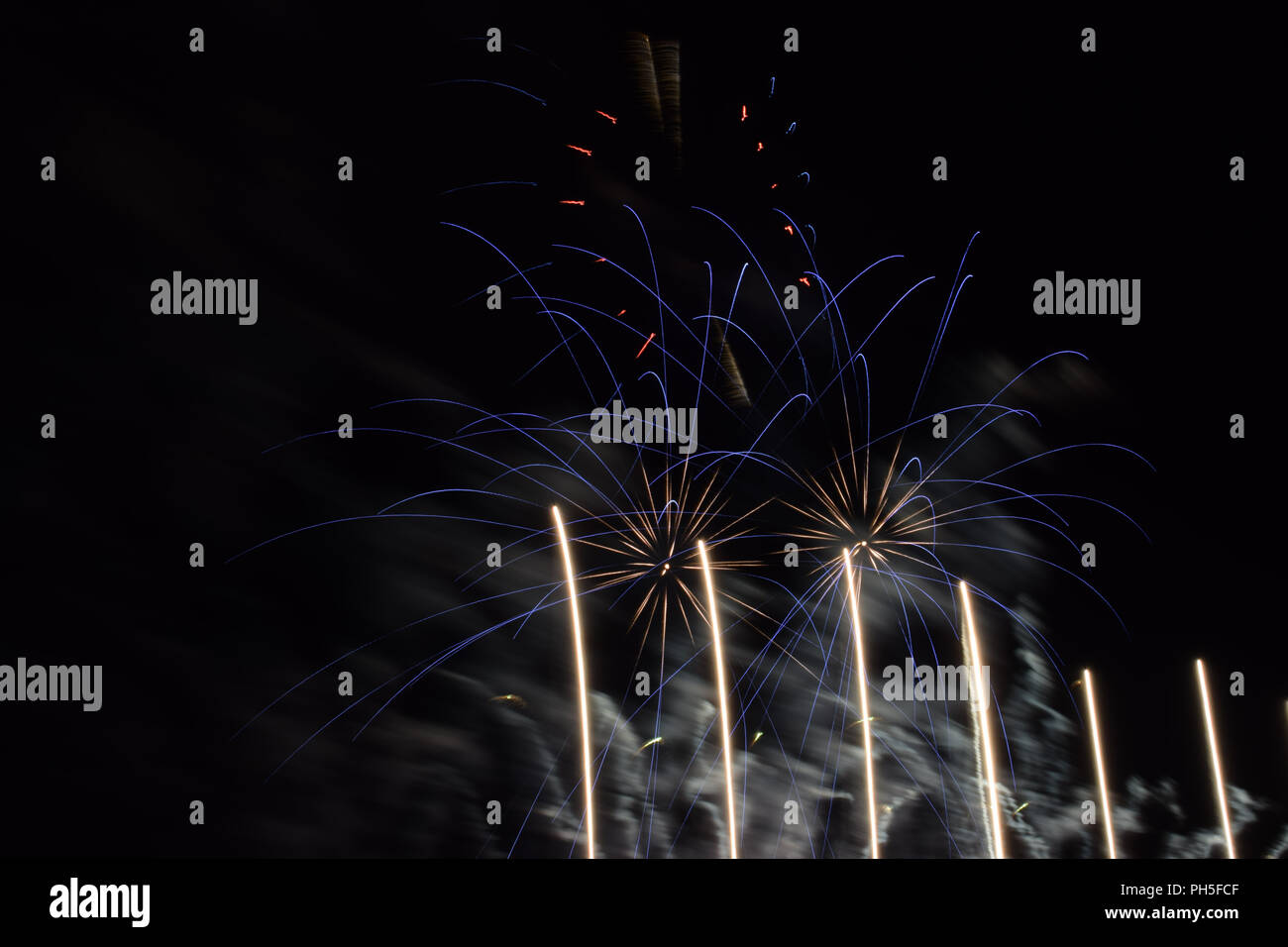 fireworks draws fine lines in the night sky, firework display for ...