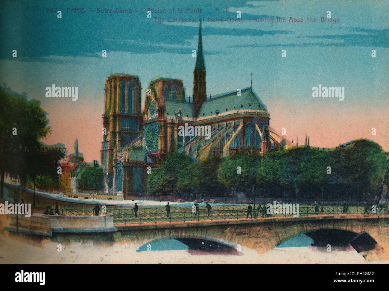 Notre-Dame Cathedral showing the Apse and the Pont Notre-Dame, Paris ...