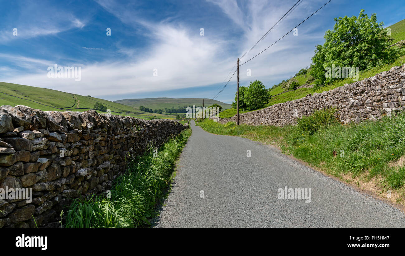 Rural road between Arncliffe and Halton Gill, North Yorkshire, England ...