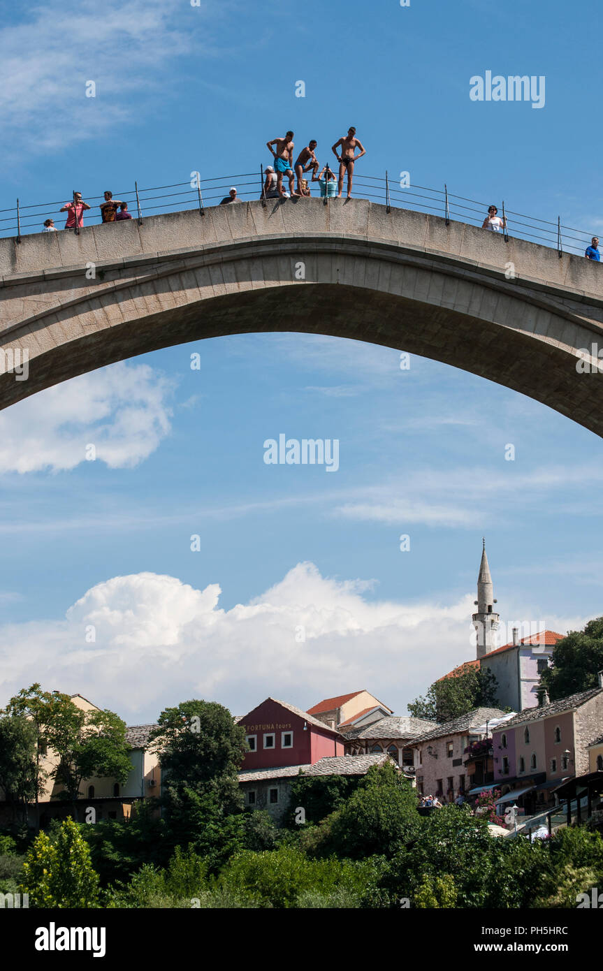 Mostar: divers before jumping from the Stari Most, the bridge from ...