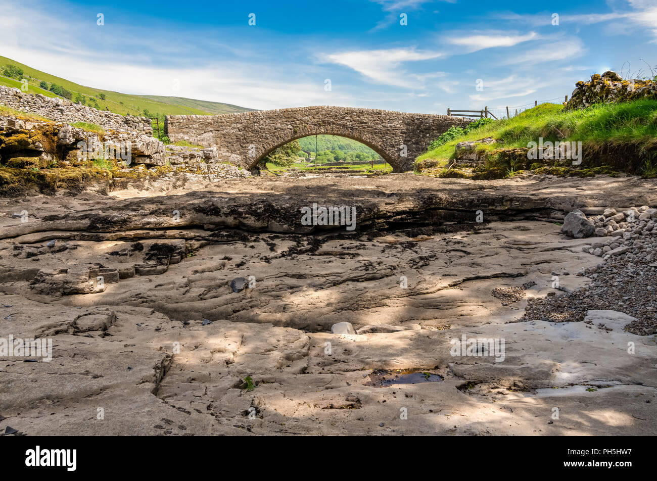 Yorkshire landscape with the dried-up River Skirfare near Litton, North ...