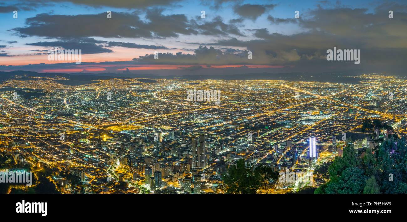 Bogota, Colombia, view of cityscape with downtown buildings illuminated ...